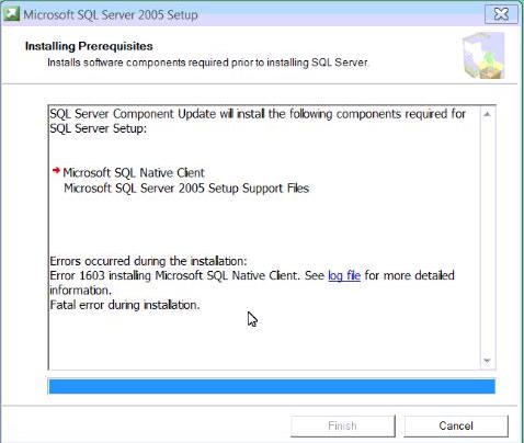 Errors occurred during the installation: Error 1603 installing ...
