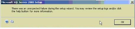 There was an unexpected failure during the setup wizard. You may review the setup logs and\or ...