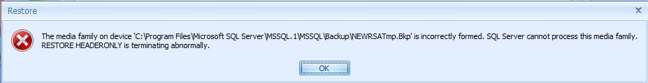 The media family on device ‘’ is incorrectly formed. SQL Server cannot process this media family ...