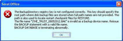 STO File Creation Error: The backupDirectory registry key is not ...