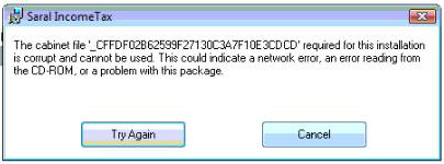 The cabinet file required for this installation is corrupt and cannot ...